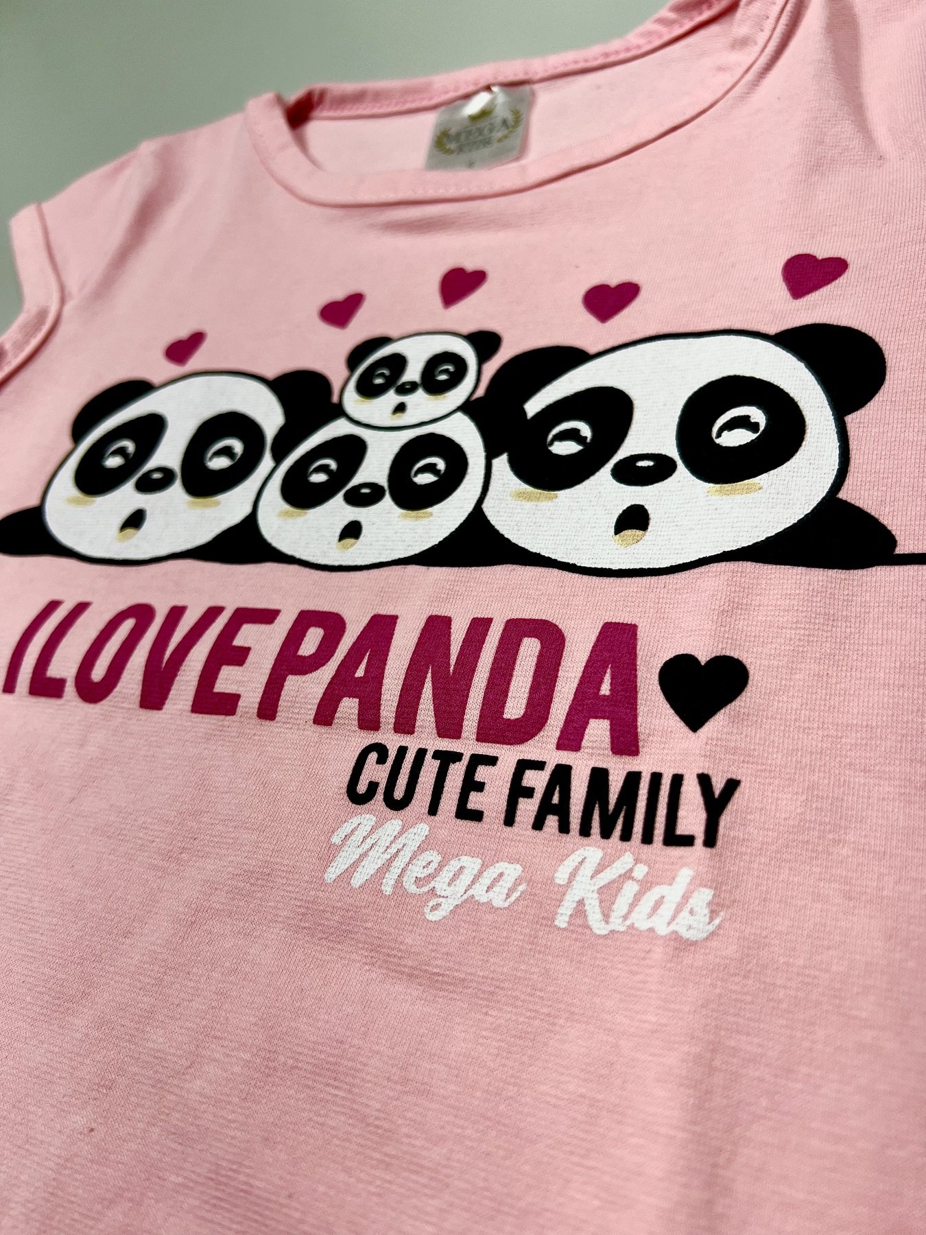 Conjunto Infantil Verão Feminino Regata I Love Panda - Rosa