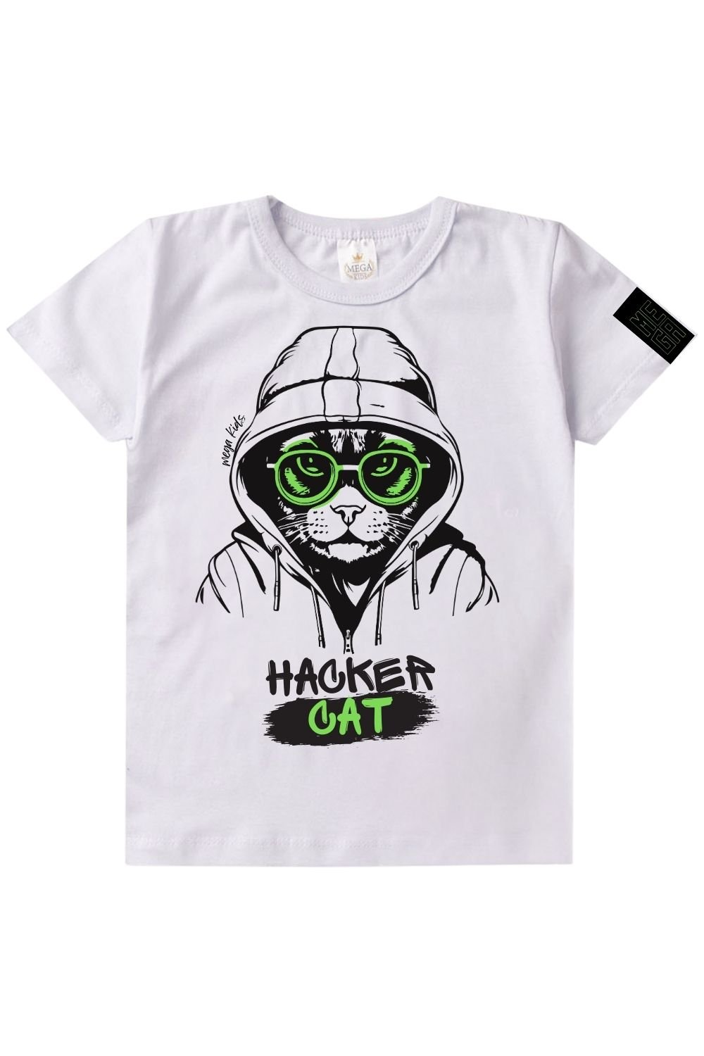 Conjunto Infantil Verão Masculino Hacker Cat - Branco