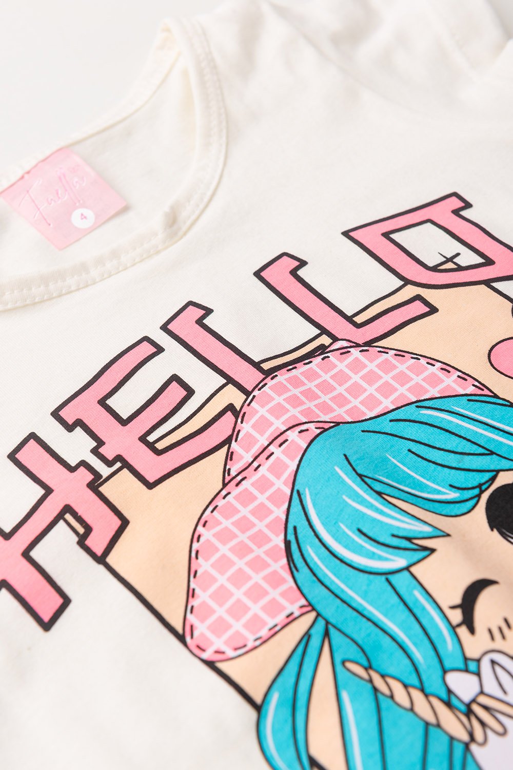 Conjunto Infantil Verão Feminino Hello - Off White