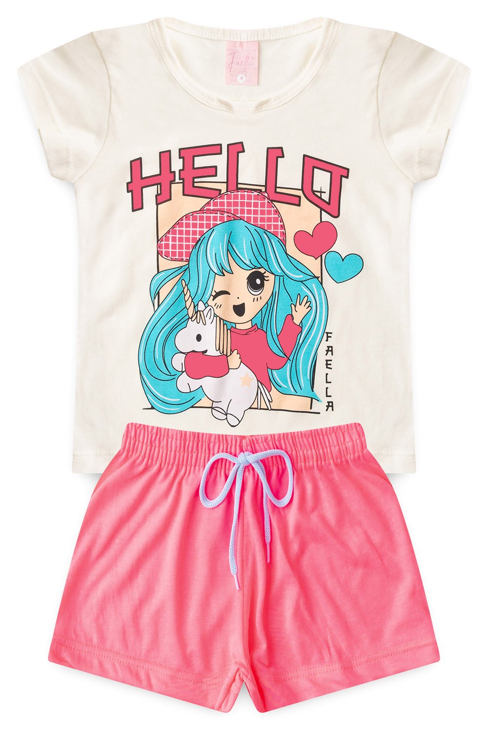 Conjunto Infantil Verão Feminino Hello - Off White